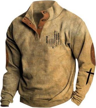 Generic Sweat-shirt sans capuche pour homme avec 1/4 boutons T-shirt dext&eacute;rieur &agrave; manches longues Pull en tricot Coupe ample Pull de transition Confortable Ha