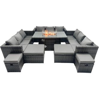 Fimous Rattan Gartenm&ouml;bel Set 13-Sitzer Garten Sofa Gas Feuertisch Set mit 4 Hockern - Fimous