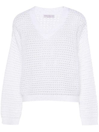 Brunello Cucinelli pull &agrave; sequins - Blanc