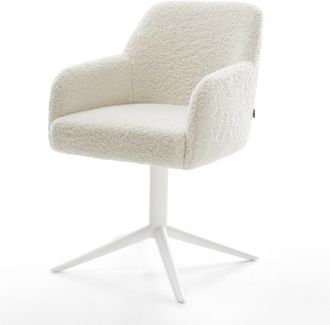 DELIFE Drehstuhl Greg-Flex Teddystoff Beige Fu&szlig;kreuz Wei&szlig; 360&deg; drehbar Wippfunktion Taschenfederkern, Esszimmerst&uuml;hle