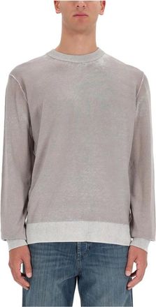 Diesel Homme, Sweatshirts et sweats &agrave; capuche, Gris, Taille: XL Pull Distressed en Maille Ras du Cou