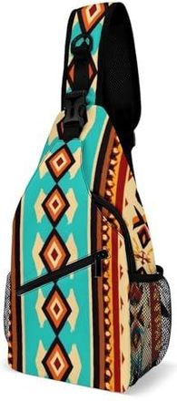 Generic Antivol Sacoche Tactique Navajo ethnique tribal du sud-ouest occidental Sling Sac à Bandoulière Multifonction,Durable Crossbody Bag pour Homme Cyclism