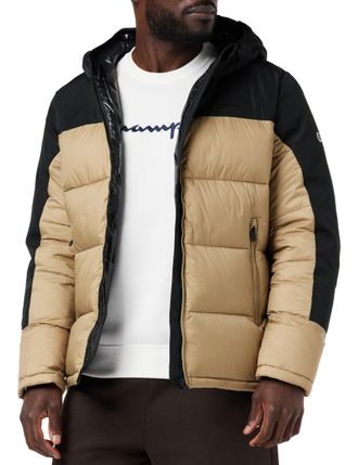 Champion Herren Legacy Outdoor Colorblock Hooded Gepolsterte Jacke, Off White/Nero, M
