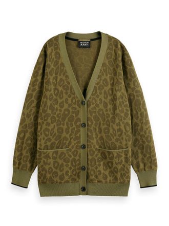 Scotch & Soda Damen Jacquard Relaxed Cardigan Sweater, Military 0360, XS EU