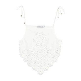 Self Portrait Femme, Tops, Blanc, Taille: 38 FR Haut Cami Blanc Brod&eacute; Feuille