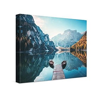 Picanova Photo sur Toile Dolomites Montagnes Lac Pragser Wildsee Braies 40x30cm - Impression sur Toile Haut de Gamme - Image sur Toile pour Décoration Murale M