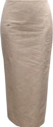 Simona Corsellini Femme, Jupes, Beige, Taille: 40 FR Gonna Midi Effetto Lino Frange e Spacco Laterale