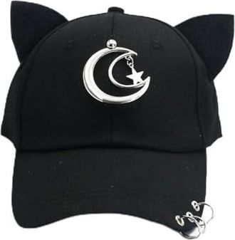 Generic Yk-2cat Casquette de baseball avec oreilles de chat pour femme - Bonnet tissé réglable avec oreilles de chat mignon pour voyage en plein air (B), Noir