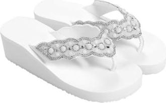 Frcolor Sandales Pour Femme Antid&eacute;rapantes Et Confortables Orn&eacute;es De Perles Pour Style Boh&egrave;me Pour Plage