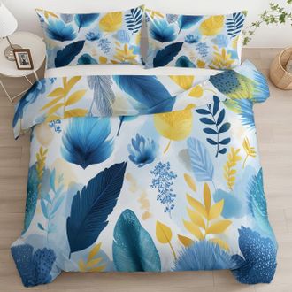 Generic Blau Bettw&auml;sche Set, Nat&uuml;rlicher Stil L&auml;sst Einfache Bettw&auml;sche-Sets Weich Atmungsaktiv mit Rei&szlig;verschluss Enth&auml;lt 1 Bettbezug 240 x 220 cm und 2 Kiss