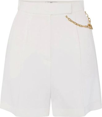 Elisabetta Franchi Femme, Shorts, Blanc, Taille: 40 FR Short Gabardine avec Logo Bijou