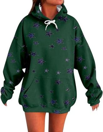 Generic Sweat &agrave; capuche classique surdimensionn&eacute; avec poche pour femme - D&eacute;contract&eacute; &agrave; manches longues - L&eacute;ger - Pull ample, Vert noir, 6XL