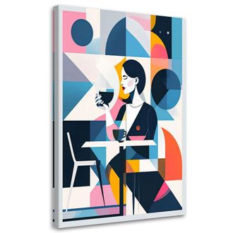 Feeby Leinwandbild - Bilder Wohnzimmer - Frau mit Kaffee im Bauhaus-Stil - 30x45 1tlg - Deko Schlafzimmer - Wanddekoration - Aesthetic - Gro&szlig; Moderne Bild -