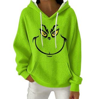 Generic Le Grinch Sweat A Capuche Femme Deguisement Adulte Plaid Pull Chaud Pyjama Sweet Pilou Polaire The Oversize Vêtements Sweatshirts Femmes Moche Christm