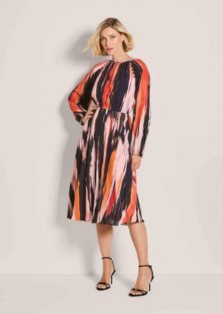 Madeleine Midikleid Viskosekleid mit Streifenmuster Sommerkleid mit elastischer Taille, Rundhals, Kniel&auml;nge und Langarm