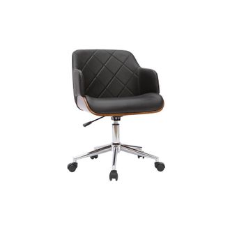 Miliboo Miliboo - Chaise de bureau &agrave; roulettes design noir, bois fonc&eacute; noyer et acier chrom&eacute; sandro