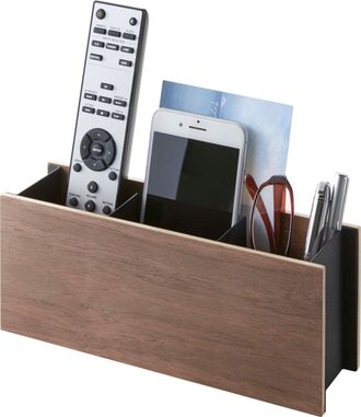 Yamazaki Tableware Yamazaki 2731 RIN Stifte- & Fernbedienungshalter, schwarz, Holz/Stahl, Minimalistisches Design, 25 x 7 x 10,2 cm (LxBxH)