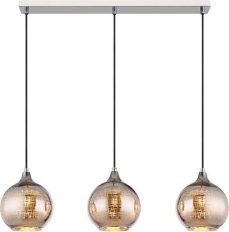 Globo Lighting Pendelleuchte Hängelampe Esstischleuchte 3 flammig Glaskugel chrom H 129 cm