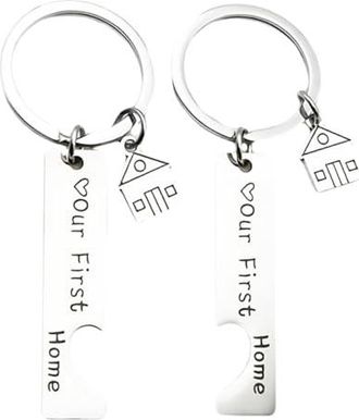 Yarnow Lot de 2 Porte-Cl&eacute;s Pendentifs &laquo; Our First Home &raquo; en Acier Inoxydable 12X50 MM Solide et Multifonction Pr&eacute;sent Original pour Pendaison de Cr&eacute;maill&egrave;re 