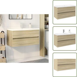 vidaXL 2-tlg. Badm&ouml;bel-Set Keramik und Holzwerkstoff - Badm&ouml;bel-Set - Holzwerkstoff - Keramikwaschbecken - Sonoma-Eiche - Badezimmerm&ouml;bel