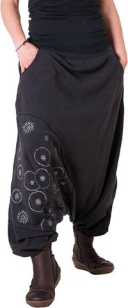 vishes Alternative Bekleidung - warme Thermo Haremshose aus Fleece - Bestickt schwarz grau 40-44
