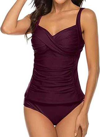 Generic Chemise &agrave; manches longues pour femme - Tankini deux pi&egrave;ces - Coupe &eacute;troite - Apparence mince - Multicolore - Plusieurs tailles - Noir, rouge, XXL