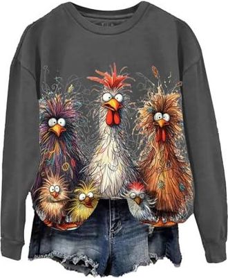 Generic Sweatshirts pour femmes UK sweatshirts sans capuche imprim&eacute; graphique haut surdimensionn&eacute; col rond manches longues automne hiver d&eacute;contract&eacute; confortab