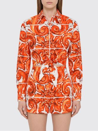 Dolce & Gabbana Gek&uuml;rztes Baumwollhemd mit Majolika-Print und vorderem Knoten