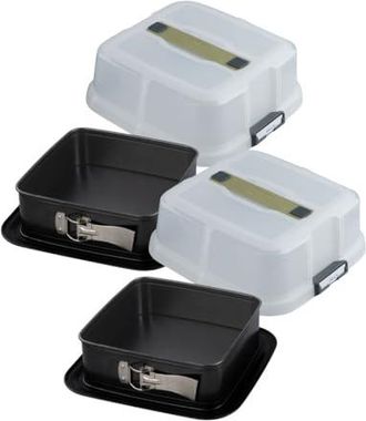 Zenker 9348850 Lot de 2 Moules &agrave; g&acirc;teaux carr&eacute;, moule &agrave; charni&egrave;re, moule gateau, moule carr&eacute;, moule &agrave; charni&egrave;re avec couvercle, Acier, Plastique responsable,