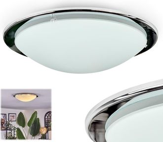 HOFSTEIN Deckenleuchte Brena, runde Deckenlampe aus Metall/Glas in Silber/Wei&szlig;, Leuchte im modernen Design, (&Oslash; 37 cm), 2 x E27, Esszimmer, Wohnzimmer, K&uuml;che, S