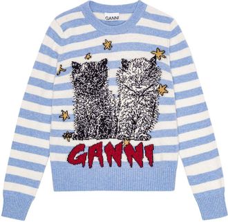 Ganni pull à broderies - Bleu