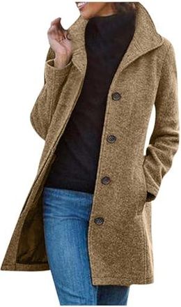 Generic Manteau Femme Hiver &Eacute;l&eacute;gant Laine Veste Longue Manteau dhiver &agrave; Revers Trench-Coat Boutonnage Chic Manteaux Chaud Couleur Unie Veste avec Poches Outwe