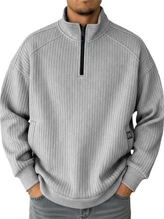 Generic Pull &agrave; col roul&eacute; pour homme - Sans capuche - Demi-fermeture &eacute;clair - Couleur unie - Confortable - Doux - Manches longues - Coupe droite - Pull dext&eacute;ri