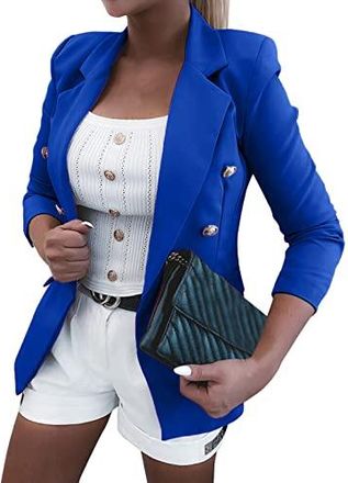 Generic Vestes pour femmes 2026 - Veste l&eacute;g&egrave;re et fine - Manches longues - Boutons boutonn&eacute;s sur la poitrine, bleu, XXL