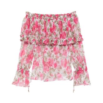 Chlo&eacute; Bedrucktes Seidenoberteil mit Puff&auml;rmeln - - Blouses & Shirts - Damen - Mehrfarbig - M