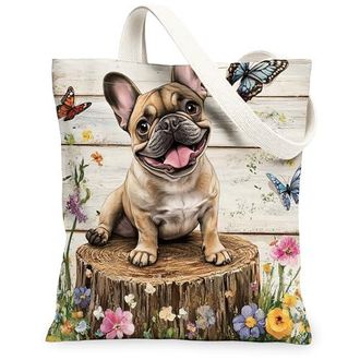 Generic Sac fourre-tout en toile de bouledogue fran&ccedil;ais pour le shopping, 33 x 38,1 cm, sac d&eacute;picerie r&eacute;utilisable pour femme, motif animal de compagnie, d&eacute;co