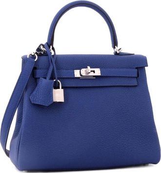 Herm&egrave;s Kelly Handbag Blue Togo with Palladium Hardware 25 satchel - Blau