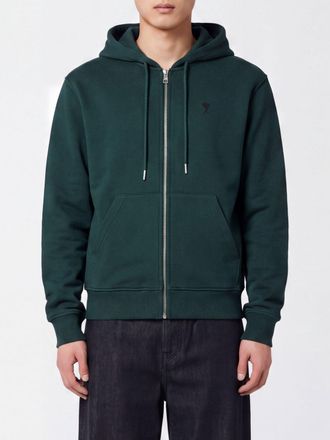 Ami Baumwoll-Kapuzenjacke mit Rei&szlig;verschluss mit K&auml;ngurutasche und Logo