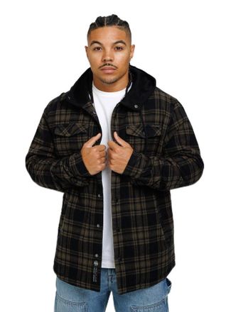 Pitbull Pitbull Herren Flanelljacke mit Karomuster und Kapuze Flanellhemd mit Kariertes Pioneer M&auml;nner &uuml;bergangsjacke Baumwolle Metalldruckkn&ouml;pfe universellen