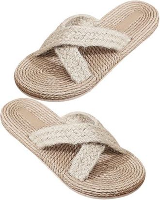 BESPORTBLE Abaodam Pantoufles dInt&eacute;rieur en Corde de Jute Tiss&eacute;e Sandales d&Eacute;t&eacute; L&eacute;g&egrave;res Taille 40 Chaussures Antid&eacute;rapantes Style Japonerie Ouvertes Sandales D&eacute;co