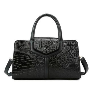 Generic Sac &agrave; main en cuir avec motif crocodile pour femme, sac &agrave; main avec poign&eacute;e sur le dessus, sac &agrave; bandouli&egrave;re pour femme, Noir, Medium