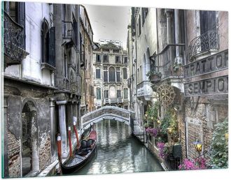 Arttor Wandbilder Dekoration Wohnzimmer Venedig Br&uuml;cke Wasser Bilder auf Glas 120x80cm Glasbild Schlafzimmer K&uuml;che Deko Wand Kunstdruck Art Gro&szlig; XXL Wanddeko