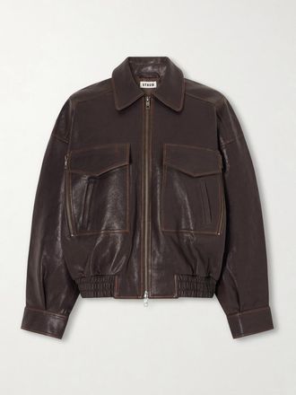 Staud Eugene Oversized-bomberjacke Aus Strukturiertem Leder - Braun