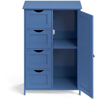 Vasagle Armoire de Rangement, Salle de Bain, Commode Compacte avec 4 Tiroirs, Placard Porte, &Eacute;tag&egrave;re Ajustable, Bleu