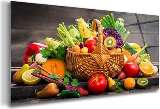 Tulup Tulup - Tableau sur verre - 100 x 50 cm - Tableau mural décoratif - Verre Décorative - Panier de Fruits