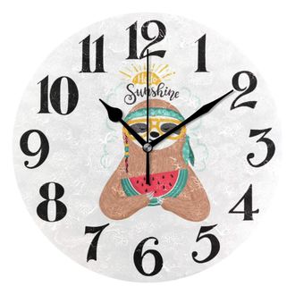 Linomo Summer Cute Faultier Wanduhr Dekoration, ger&auml;uschlos, Nicht tickend, runde Uhr leise f&uuml;r K&uuml;che, Wohnzimmer, Schlafzimmer, Badezimmer, B&uuml;ro