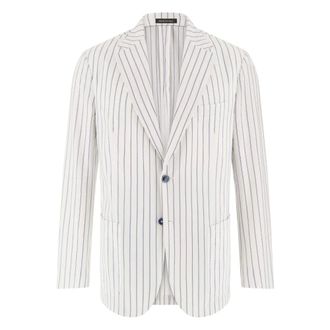 Boggi Milano Homme, Vestes, Blanc, Taille: M Veste Super L&eacute;g&egrave;re &agrave; Rayures Fines