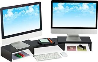 Relaxdays Monitorst&auml;nder f&uuml;r 2 Monitore, verstellbar, ergonomisches Arbeiten, Bildschirmerh&ouml;hung Schreibtisch, schwarz