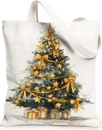 Generic Sac fourre-tout en toile de No&euml;l, motif arbre festif, l&eacute;ger, lavable et r&eacute;utilisable pour les vacances, les voyages, la plage, le pique-nique 33 x 38,