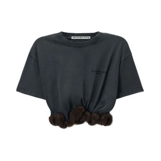 Alexander Wang T-Shirt mit Kunstpelzbesatz und kurzen &Auml;rmeln - - Tops - Damen - Schwarzk - S